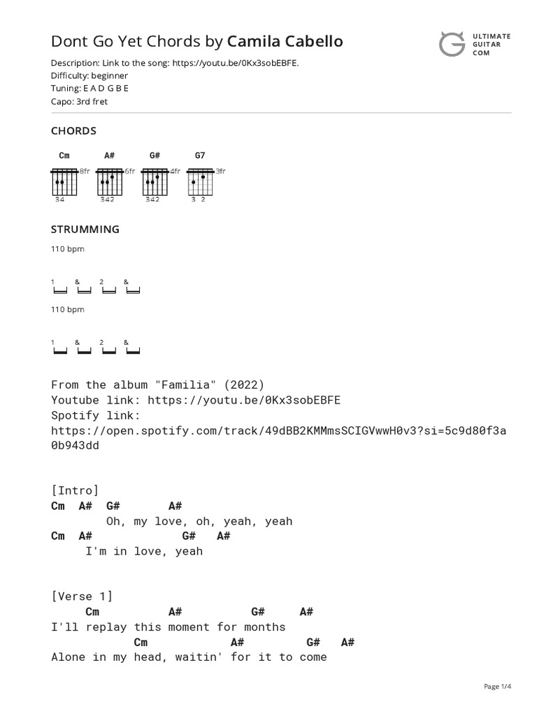 Dont Go Yet Chords by Camila Cabellotabs at Ultimate Guitar Archive ...