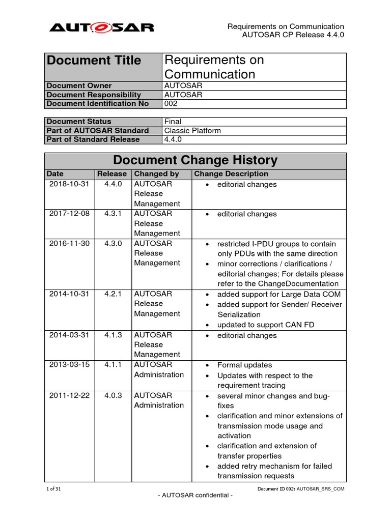 Autosar Srs Com | PDF | Component Object Model | Specification (Technical Standard)