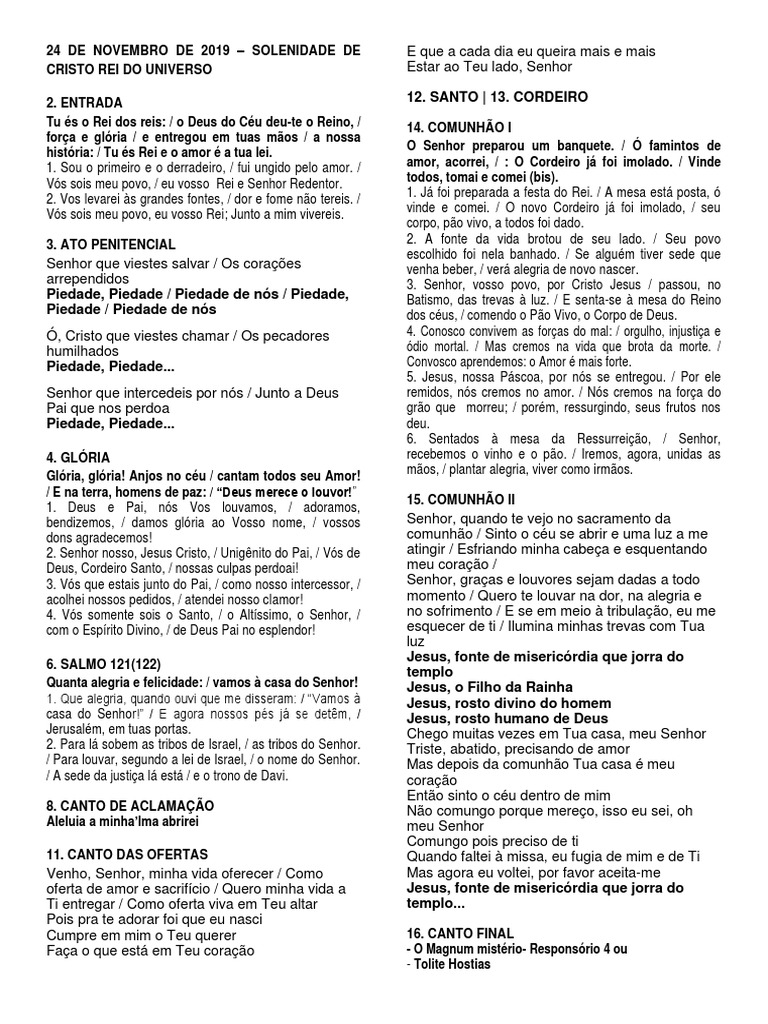 Folheto Missa Dia 24 Cristo Rei | PDF | Eucaristia | Jesus
