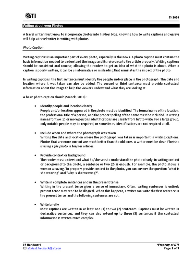 Photo Caption: Writing About Your Photos | PDF | Essays | Storytelling