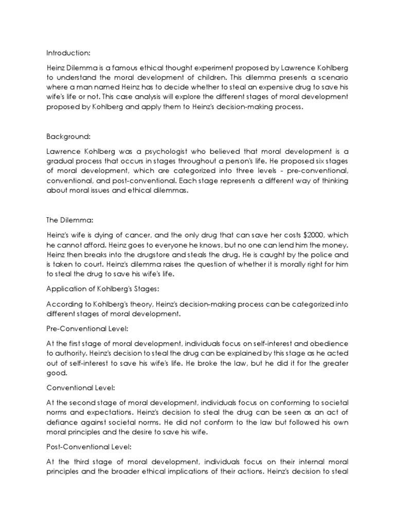 Case Analysis - Heinz Dilemma | PDF | Self-Improvement