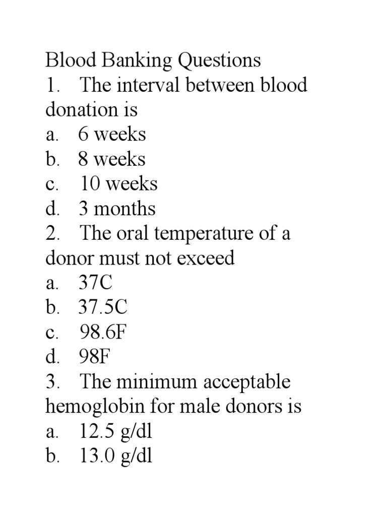 Blood Banking Questions | PDF | Blood Donation | Blood Plasma