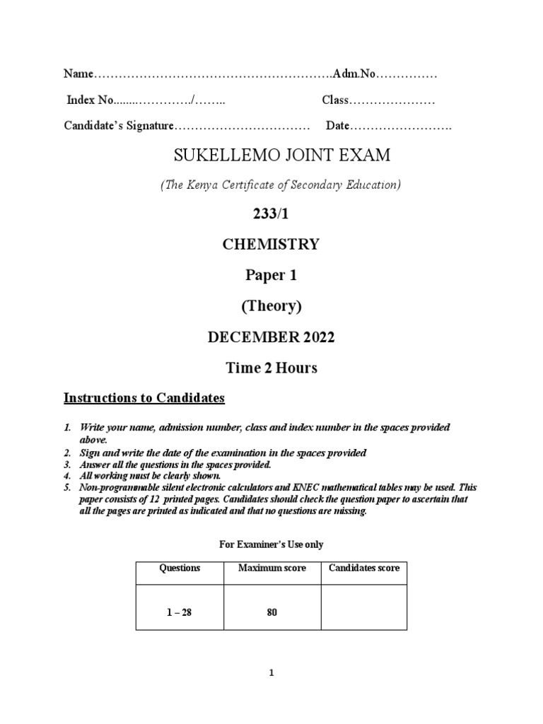KCSE Chemistry Paper 1 Theory Questions and Answers | PDF | Radioactive ...