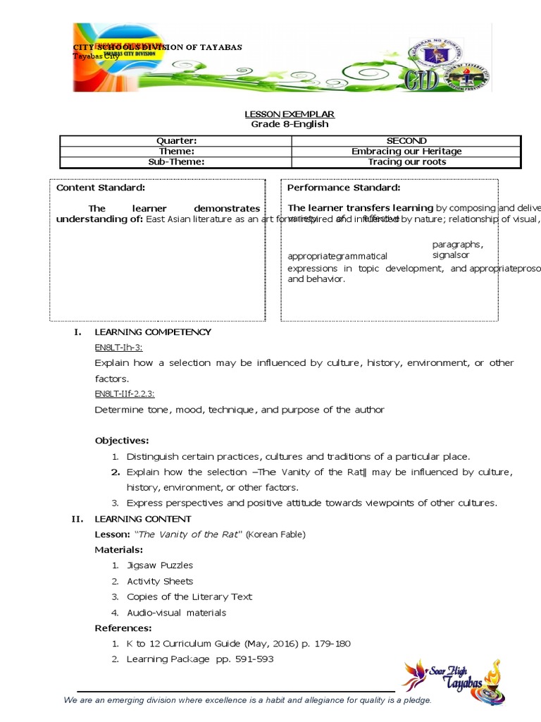 g8 English Lesson Exemplar 2nd Quarterpdf | PDF | Learning | Chart