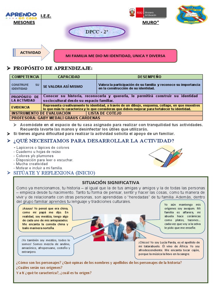 Ficha de Trabajo DPCC 2° - Mimestre I | PDF