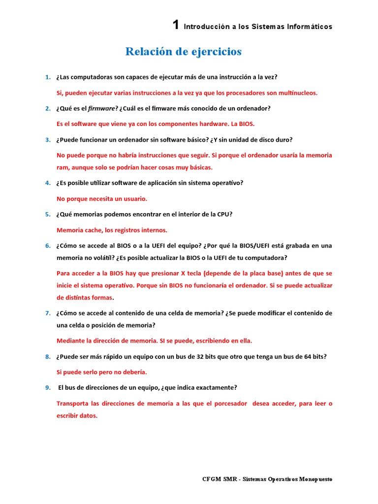 Tema 1 - Relación de Ejercicios (HECHOS) | PDF | Bios | Almacenamiento de datos de la computadora