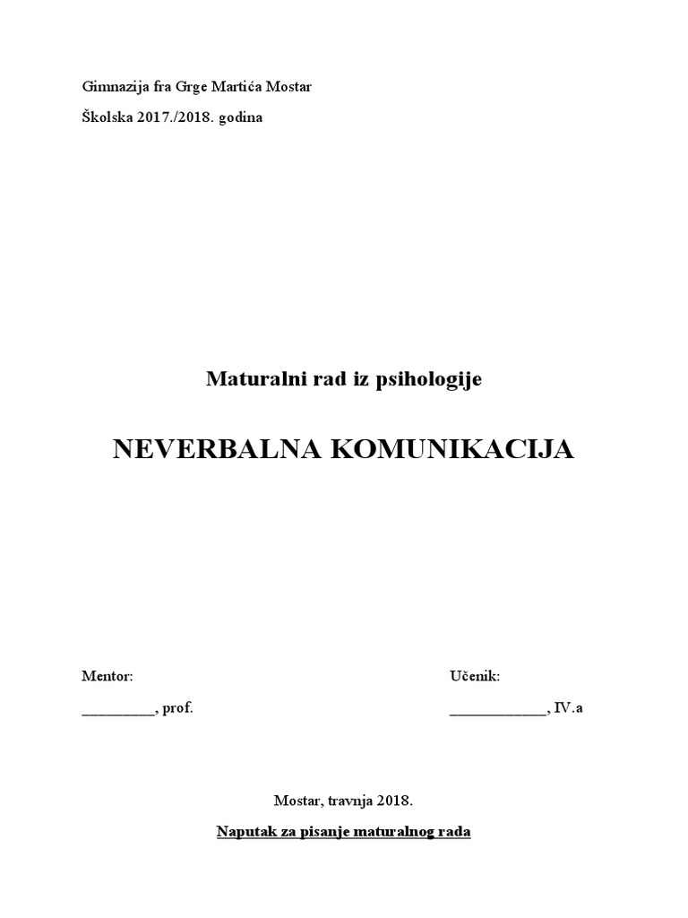 Naputak Za Pisanje Maturalnog Rada | PDF