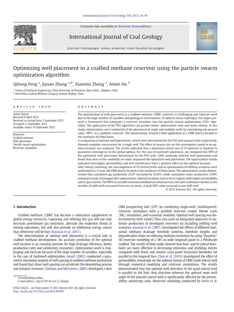 2012 Optimizing Well Placement in A Coalbed Methane Reservoir Using The ... 2012 Optimizing Well Placement in A Coalbed Methane Reservoir Using The ...