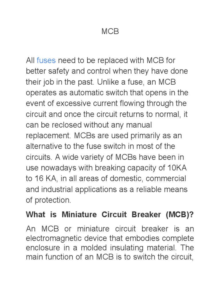 Fuses: What Is Miniature Circuit Breaker (MCB) ? | PDF | High Voltage Direct Current | Materials ...