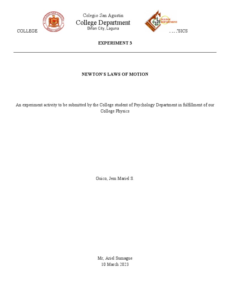 Newton's Laws of Motion Experiment | PDF | Force | Newton's Laws Of Motion