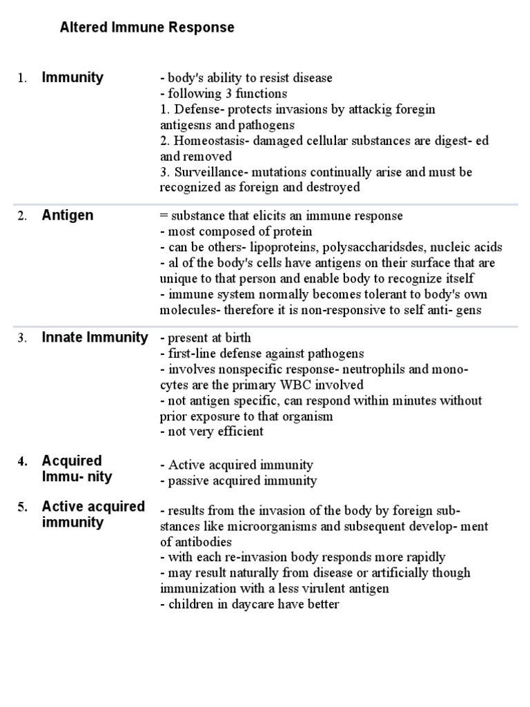 Altered Immune Response | PDF | Immune System | Lymphocyte