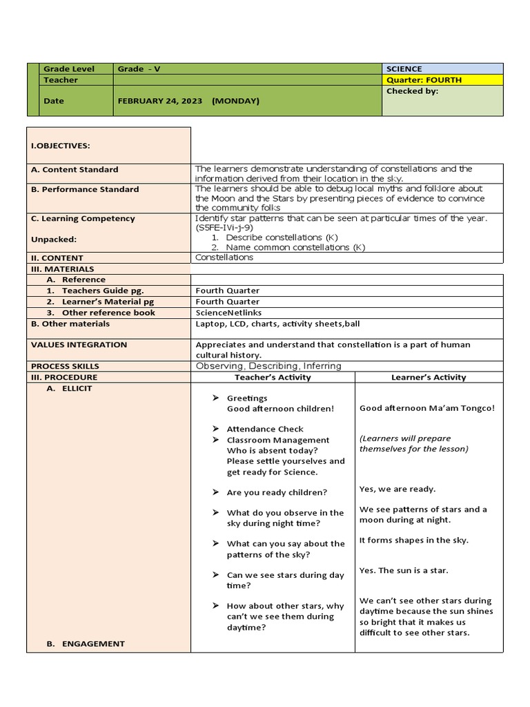 Science 5 | PDF | Constellation | Stars
