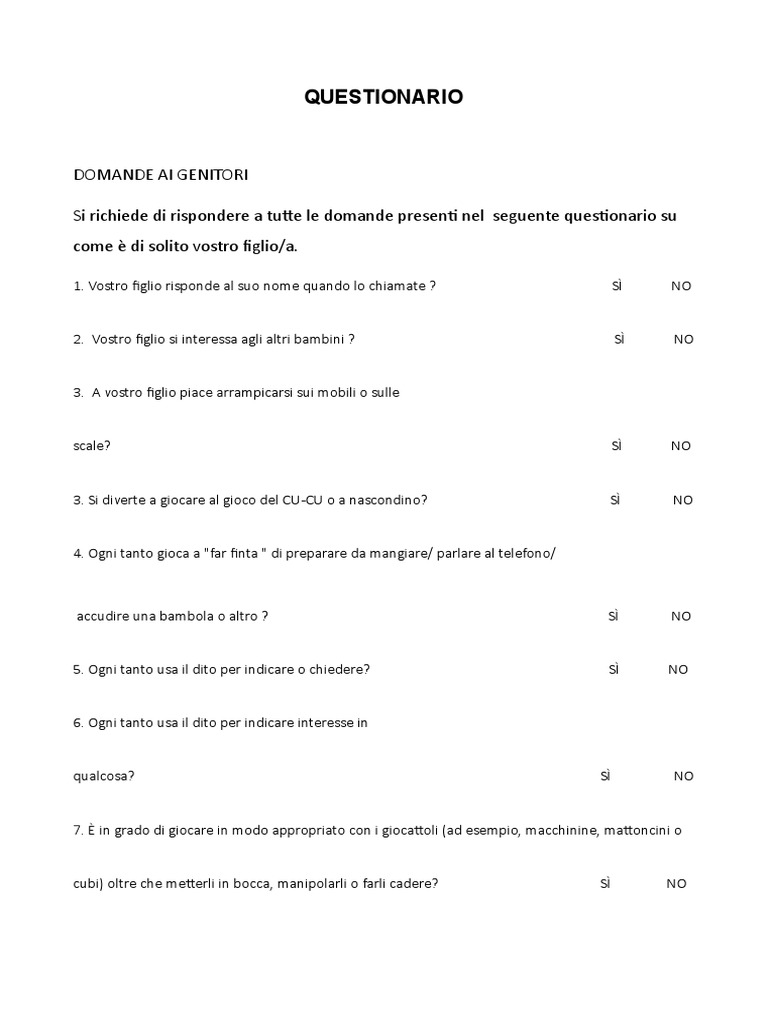 Questionario Per I Genitori | PDF