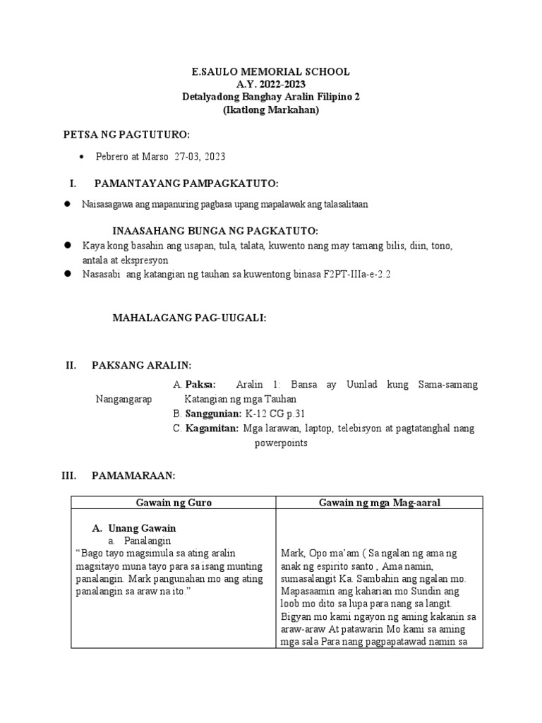 Day 1 Filipino DLP | PDF