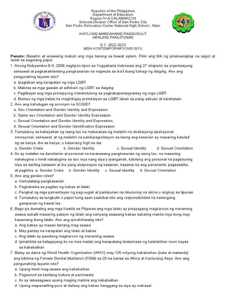 AP10 3rd Periodical Test | PDF
