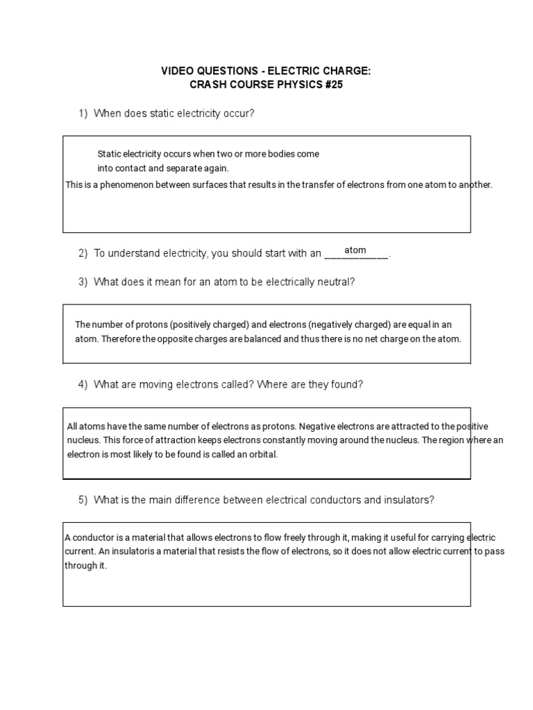 Ella Brown - Video Questions - Electric Charge Crash Course Physics #25 ...