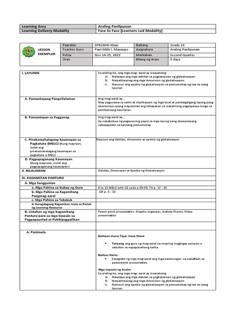 AP G10 IDEA-Lesson-Exemplar - Week1-2 Day1 q2 | PDF