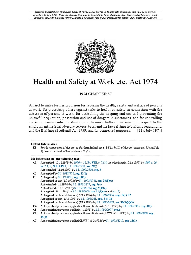 The Health and Safety at Work Act 1974 (HASAWA) | PDF