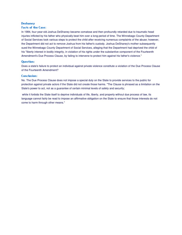 The DeShaney Case: Does Failure to Protect Against Private Violence ...