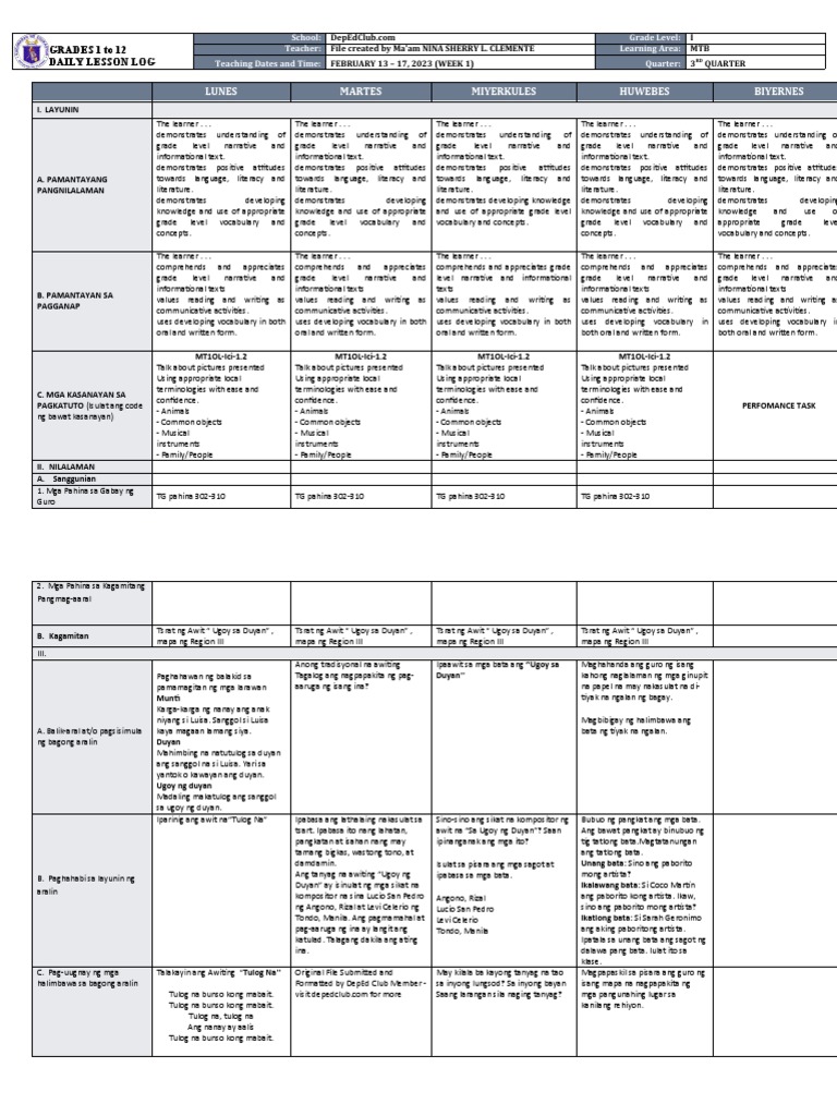 Daily Lesson Log: Analyzing Grade Level Narratives and Informational ...