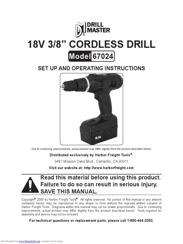 Drill Master 18v 38 67024 | PDF | Personal Protective Equipment | Drill