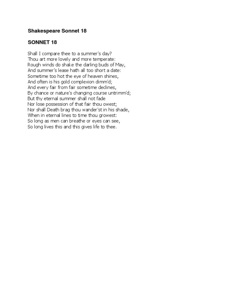 Analysis of Shakespeare's Sonnet 18 | PDF