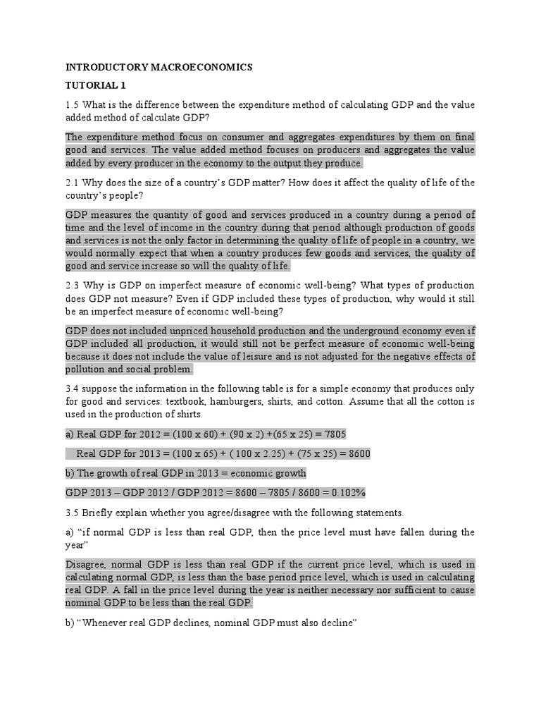 Answer Tutorial Macroeconomics | PDF | Gross Domestic Product ...