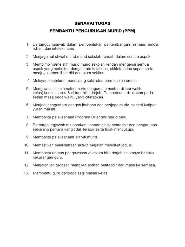 Tugas Pembantu Pengurusan Murid | PDF | Karier & Perkembangan