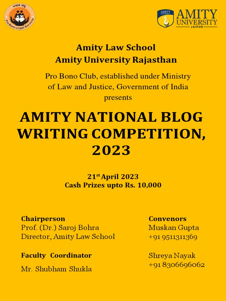 Brochure For Amity Blog Writing Competition, 2023 | PDF | Legal ...