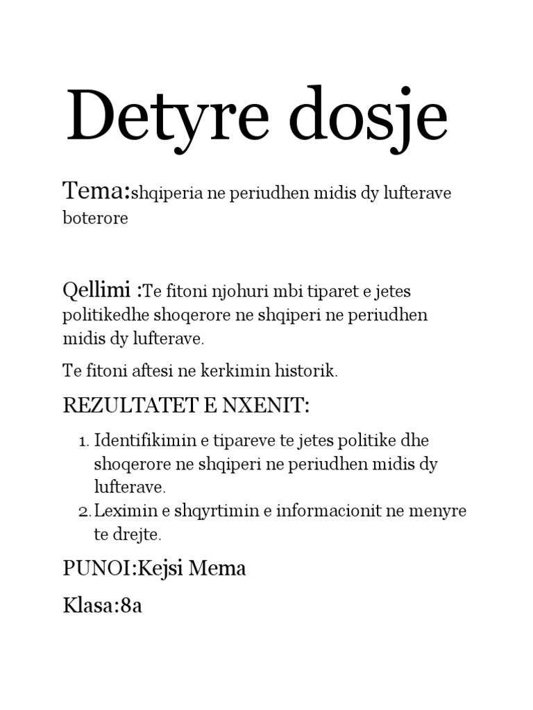 Detyre Dosje: Tema | PDF