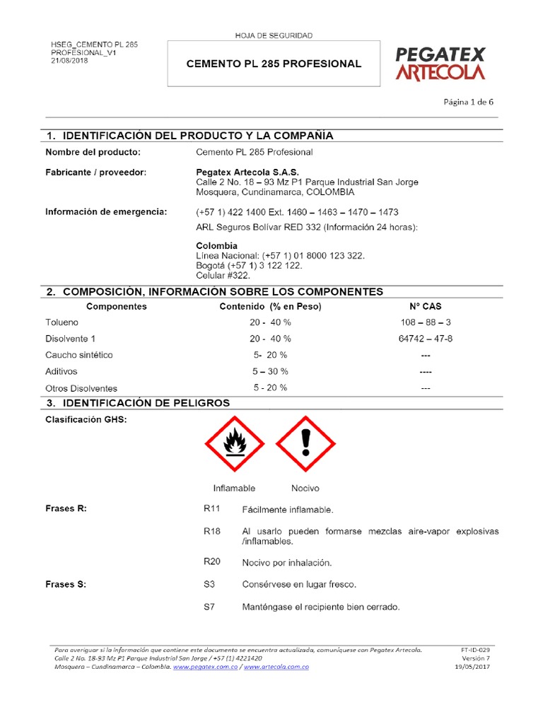FDS Pegante de Contacto Pl285 | PDF