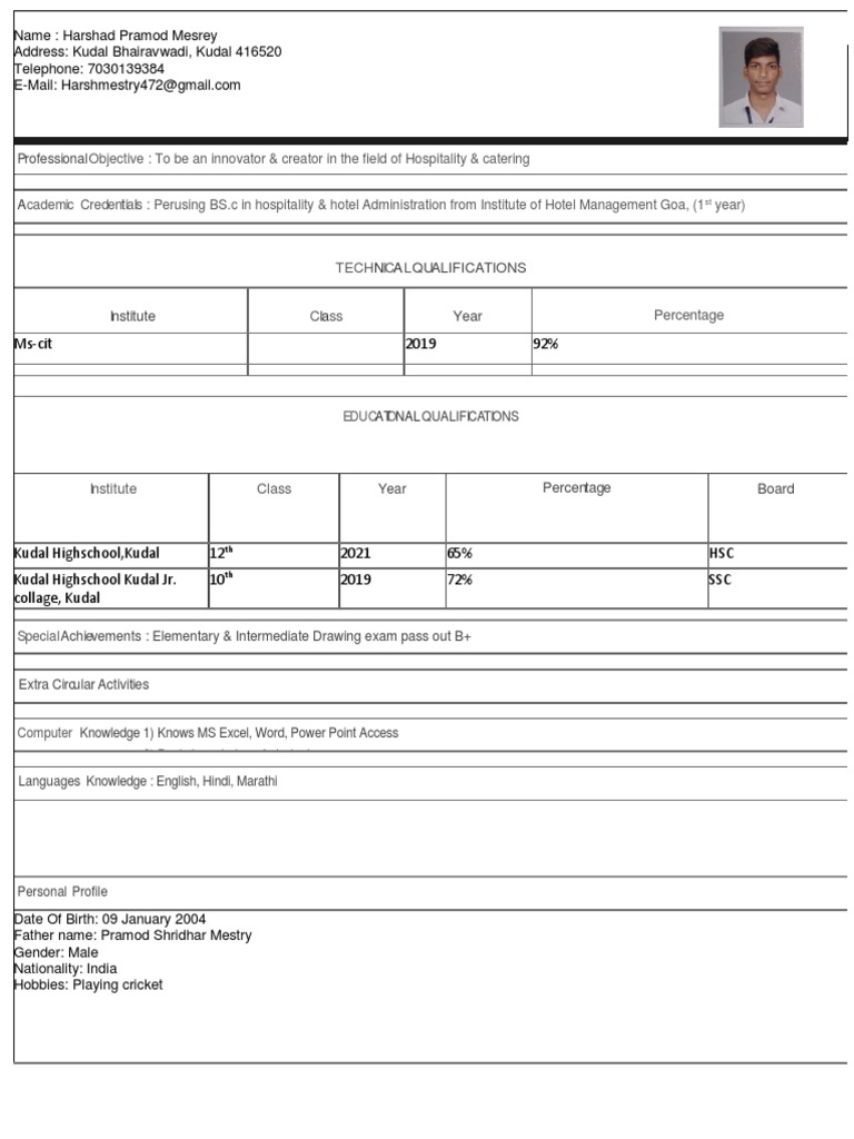 Harshad Mestry CV | PDF