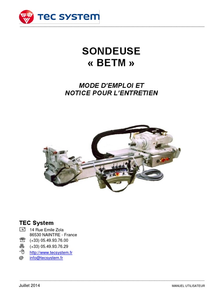 Manuel Sondeuse BETM: Utilisation et Entretien | PDF | Sécurité ...