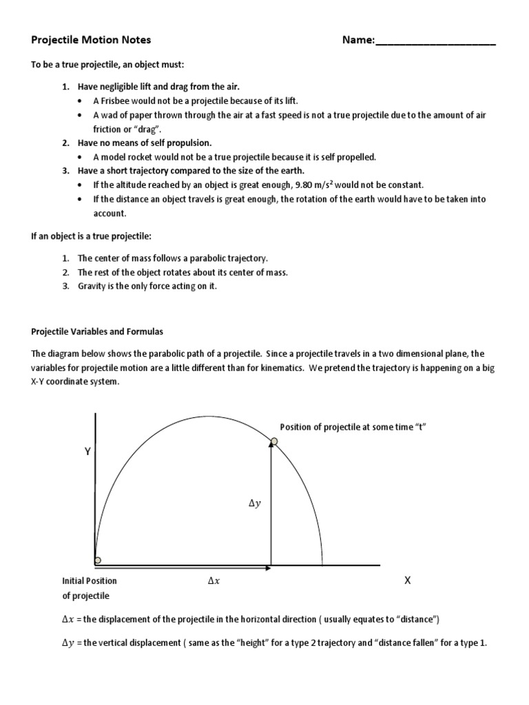 Projectile Motion Notes Pdf Applied And Interdisciplinary Physics