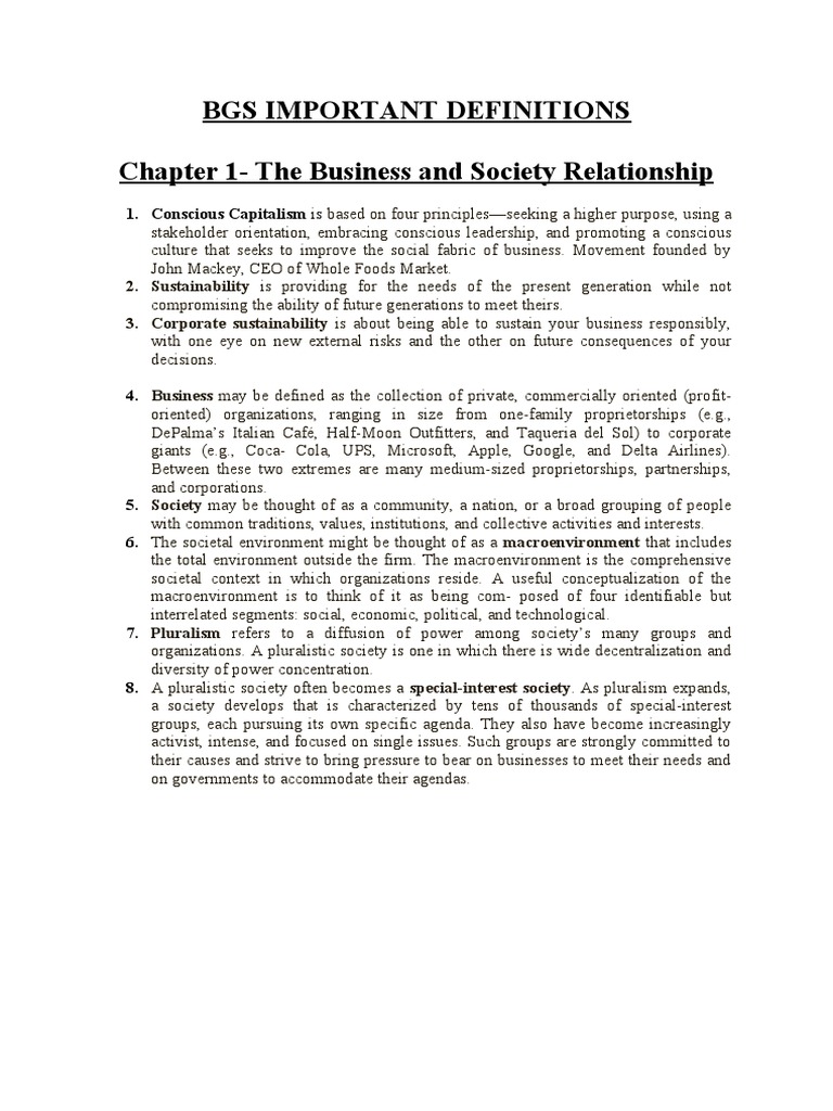 Business And Society Ethics Sustainability And Stakeholder Management Chapter Notes 1 2 3