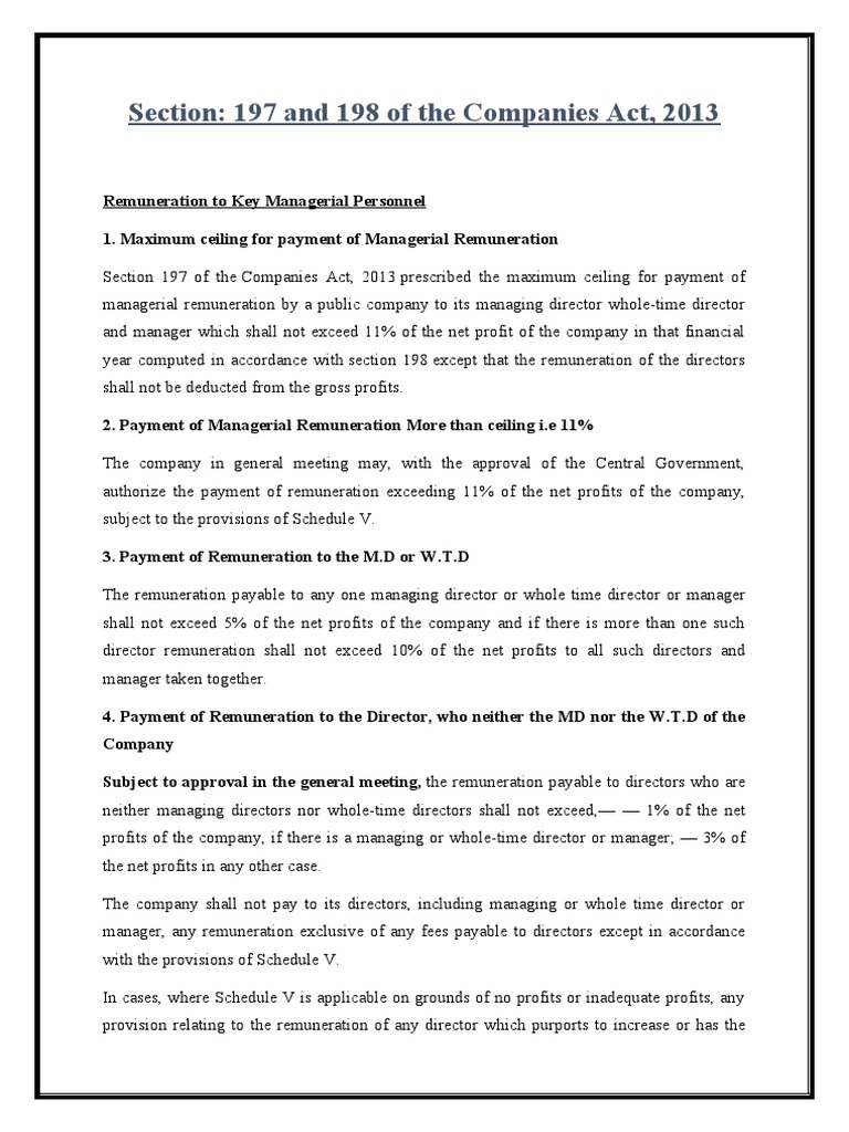 Companies Act Section 197 & 198 | PDF | Employment | Board Of Directors