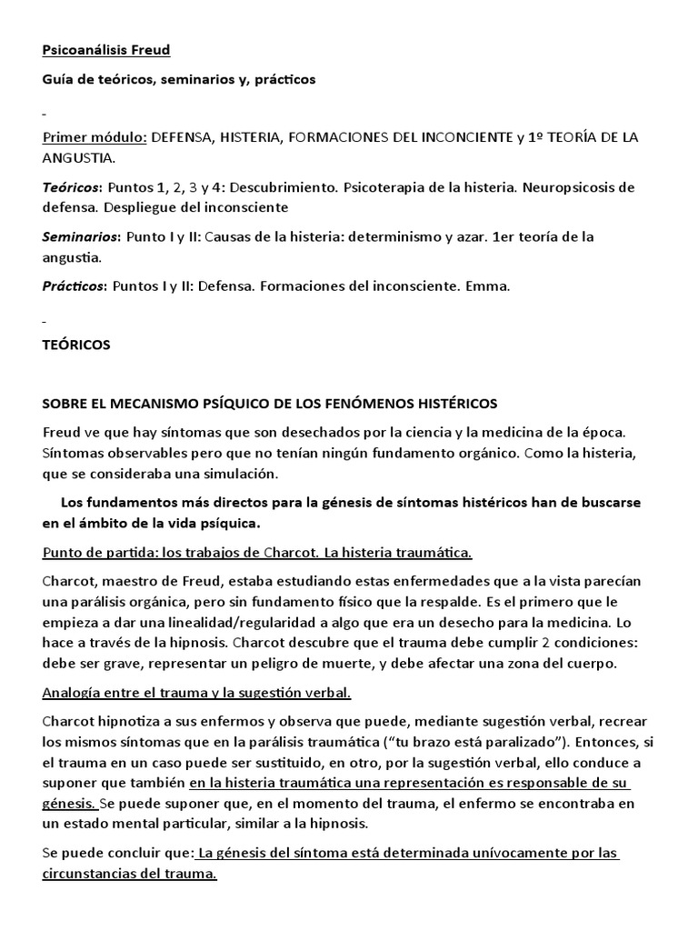 Psicoanálisis Freud Resumen Completo Parcial 1 | PDF | Trauma psicólogico | Neurosis