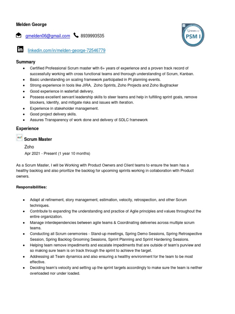 George - Scrum Master 1 1 | PDF | Scrum (Software Development) | Computing