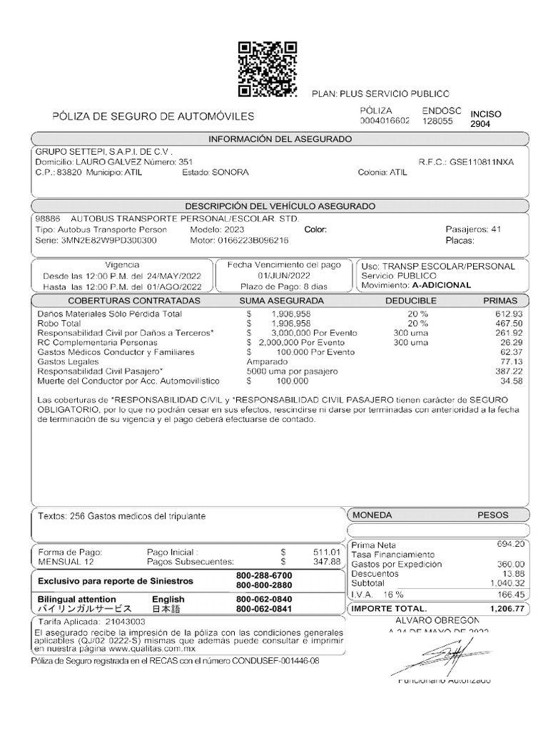 Pol 4016602 Endoso 128055 Inc 2904 | PDF