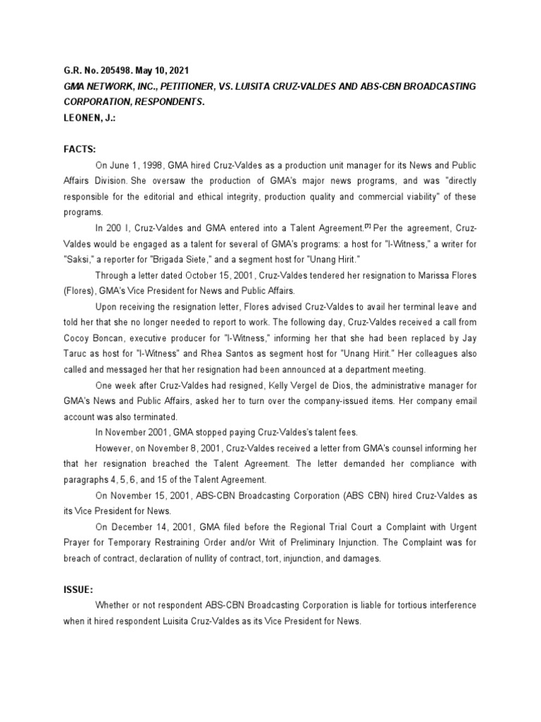 GMA vs. Cruz-Valdes: Tortious Interference Case | PDF | Tort | Tortious ...