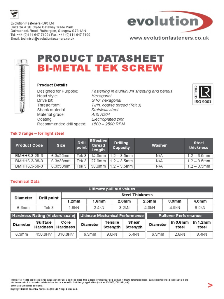 Metal Tek Screw | PDF | Building Engineering | Secondary Sector Of The ...