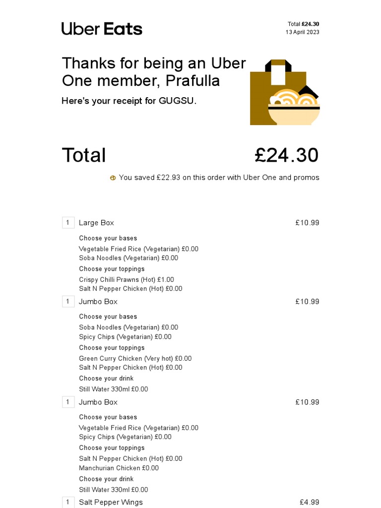 Past Orders - Uber Eats | PDF | Food And Drink Preparation | Cooking