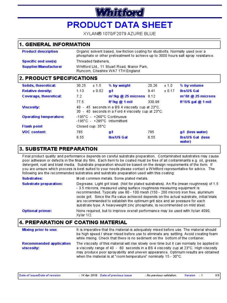 Xylan 1070-F2079 Azure Blue (Be) | PDF | Viscosity | Materials