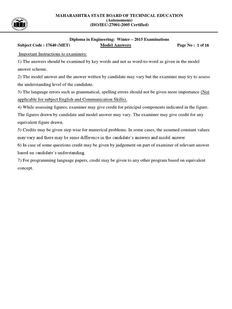 2015 Winter Model Answer Paper | PDF | Transformer | Relay