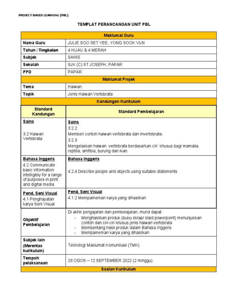 PBL Tahun 4 - Template Guru | PDF