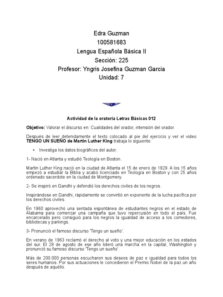 Let 012 Unidad VII Ejercicios Unidad 7 | PDF | Martin Luther King hijo ...