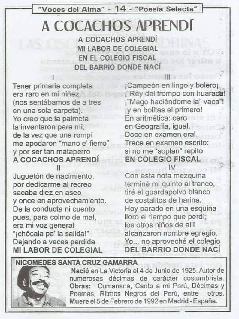 Poema A Cocachos Aprendi | PDF