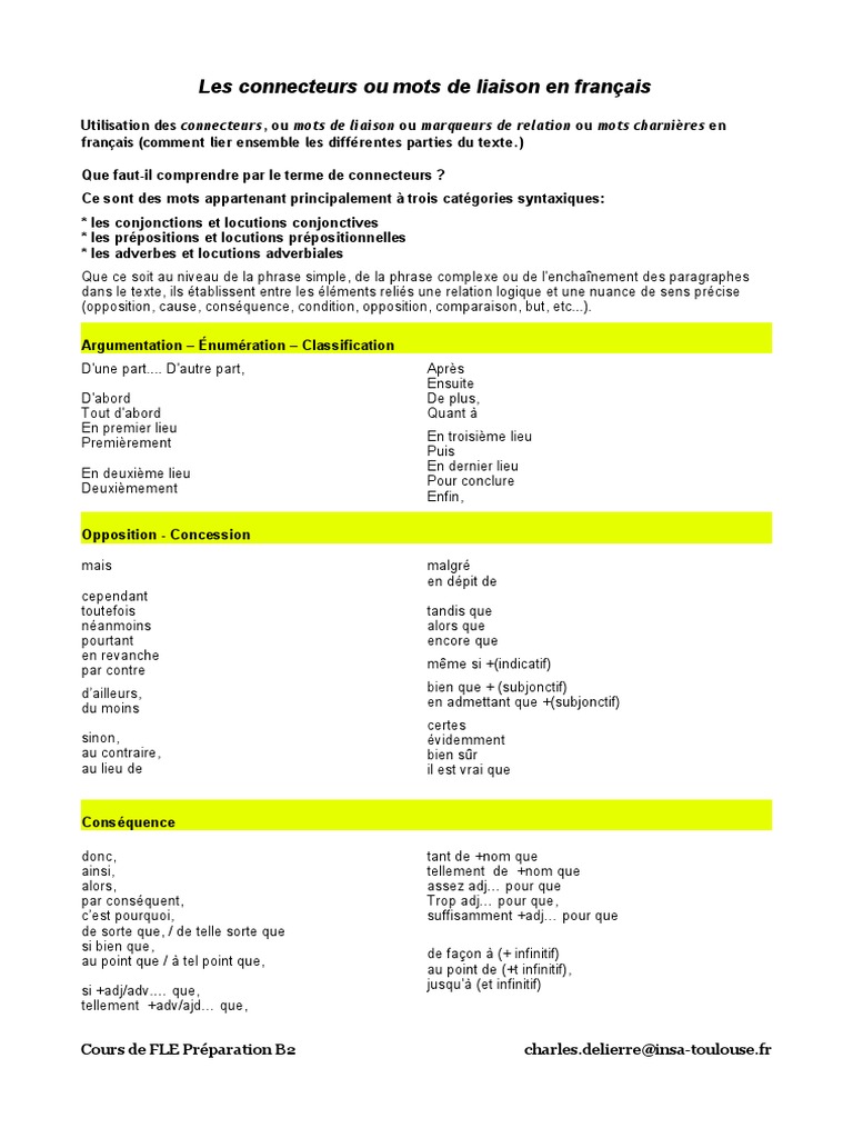 Connecteurs et mots de liaison en français | PDF | Syntaxe | Linguistique