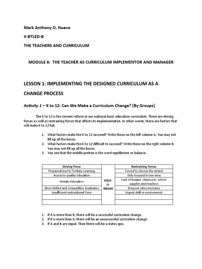 Module 6 | PDF | Curriculum | Lesson Plan