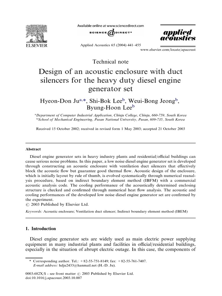 Design of An Acoustic Enclosure With Duct Silencers For The Heavy Duty ...